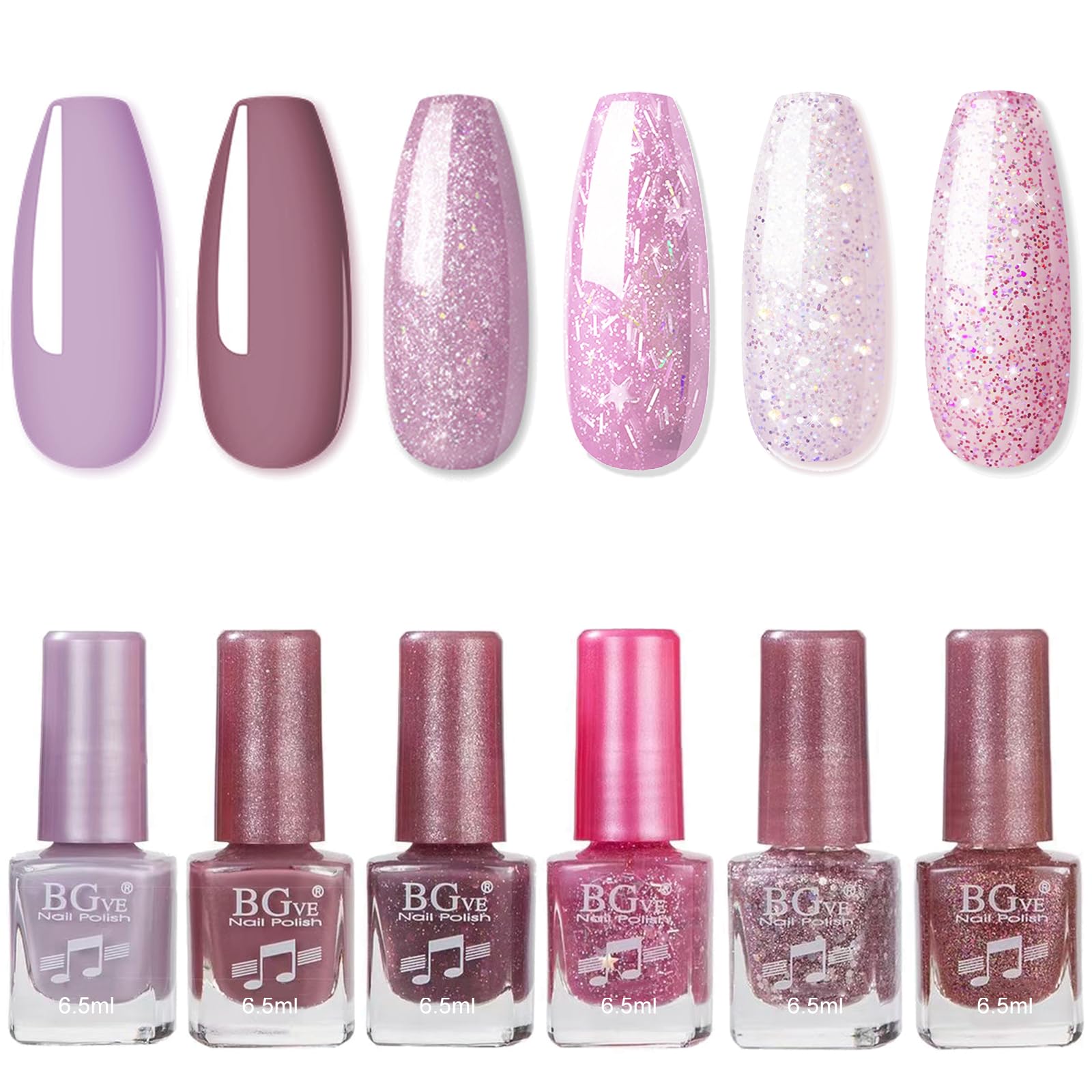 Nail Polish Set - 6PC Glitter Nail Polish - Purple Nail Polish - Quick ...
