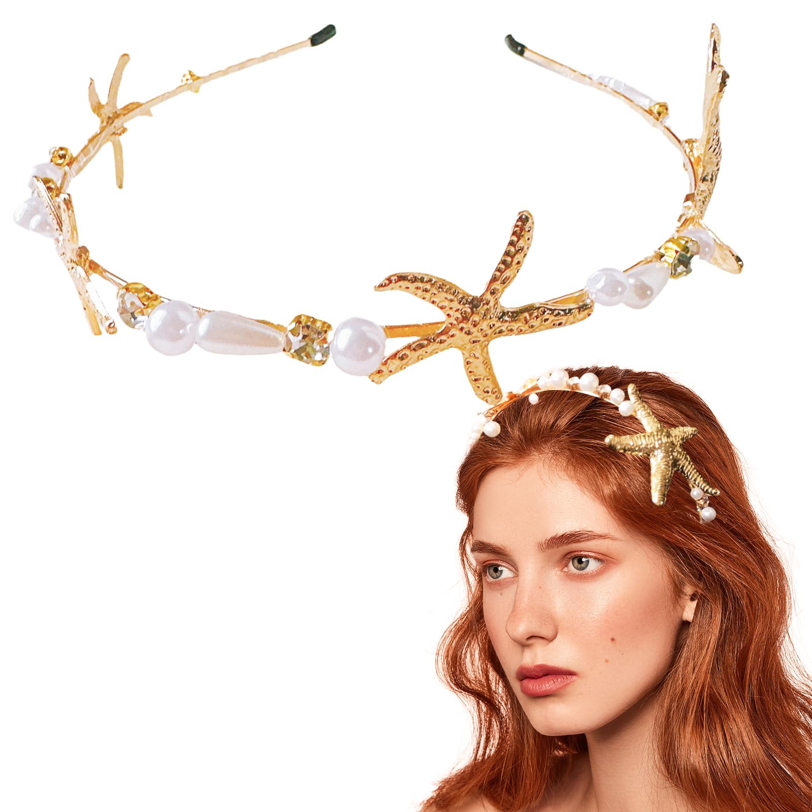 Amazon.com : Jaczora Gold Fashion Beaded Starfish Headband, Pearl ...