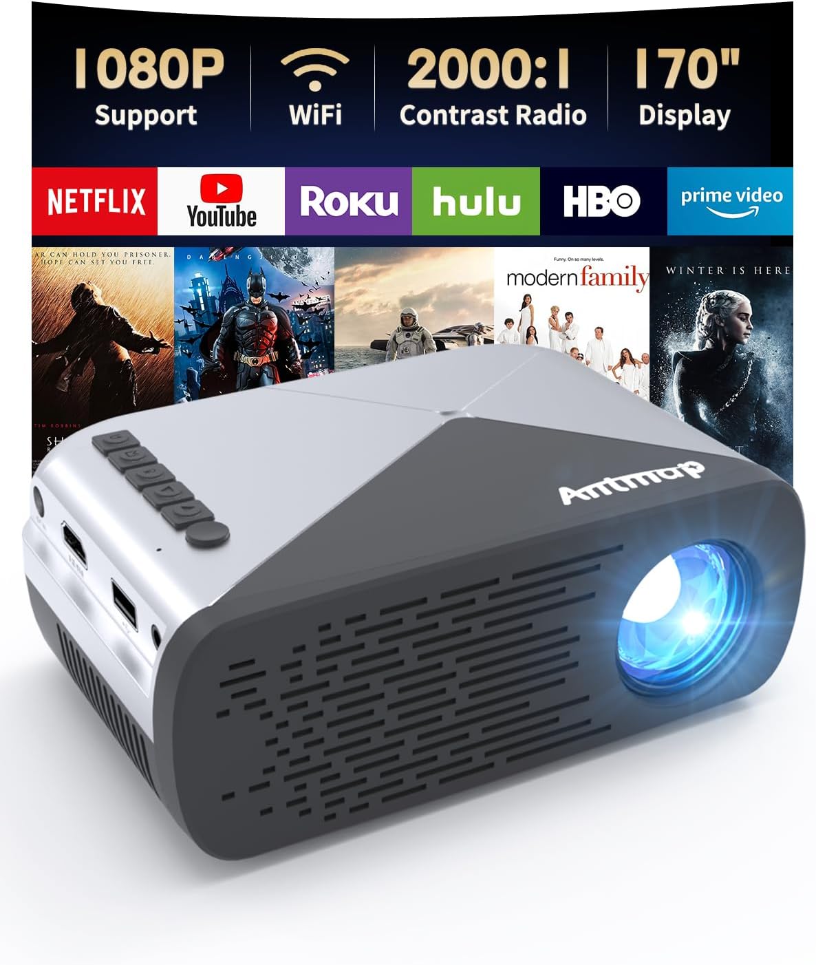 Amazon.com: Projector, 2024 Upgraded Mini Projector,4K Support Portable ...