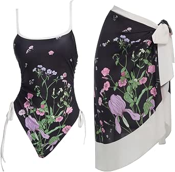 haikyuu Women Vintage One Piece Swimsuits with Cover Up Floral Retro ...