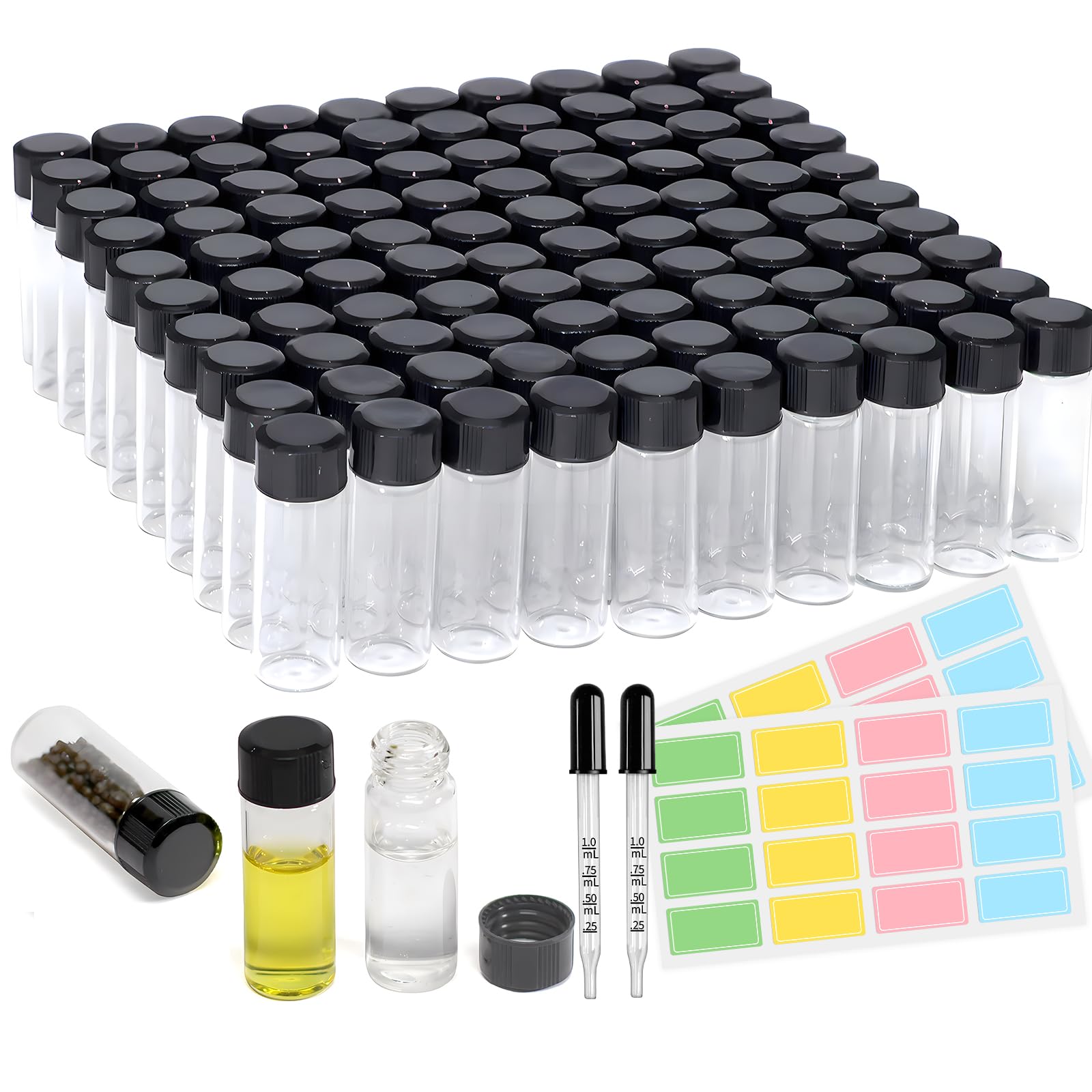 Asherxin 100 Pack 4ml Clear Glass Vials with Screw Caps Small Vials ...