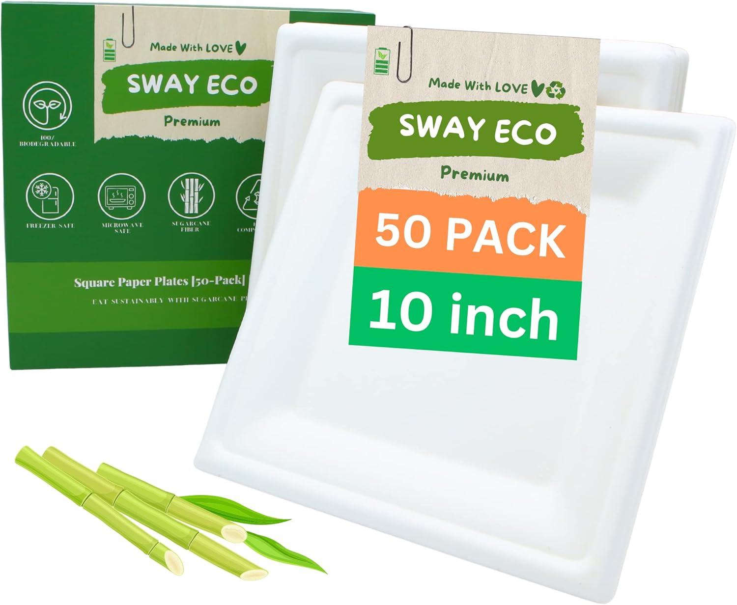 Amazon.com: Sway Eco 100% Disposable Square Paper Plates10 inch Bulk ...