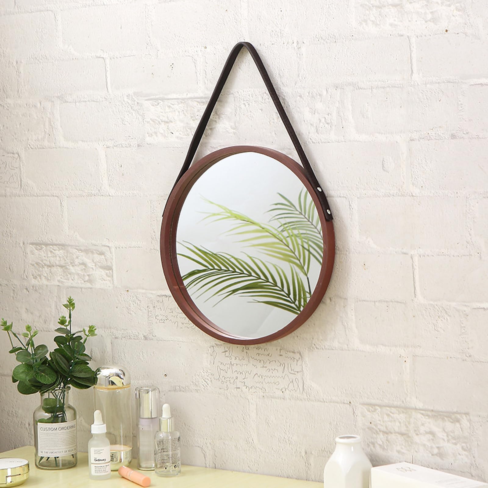 Funly mee Rustic Round Decorative Mirror with Solid Wood Frame&Rope ...