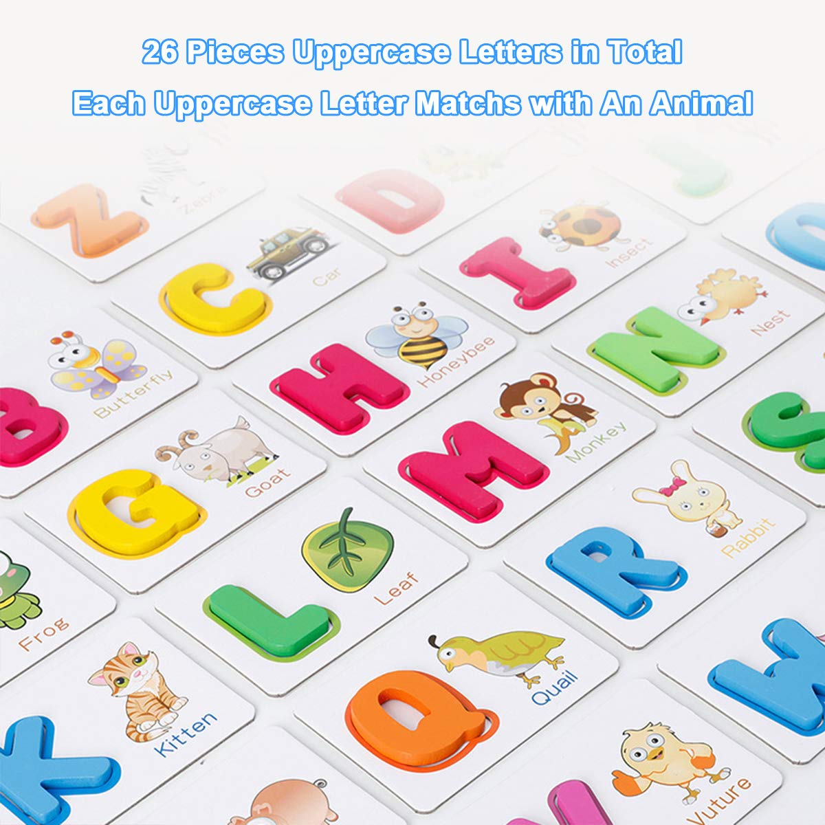 Buy ZIB Alphabet Learning Cards for Boys & Girls, Wooden English Letter ...