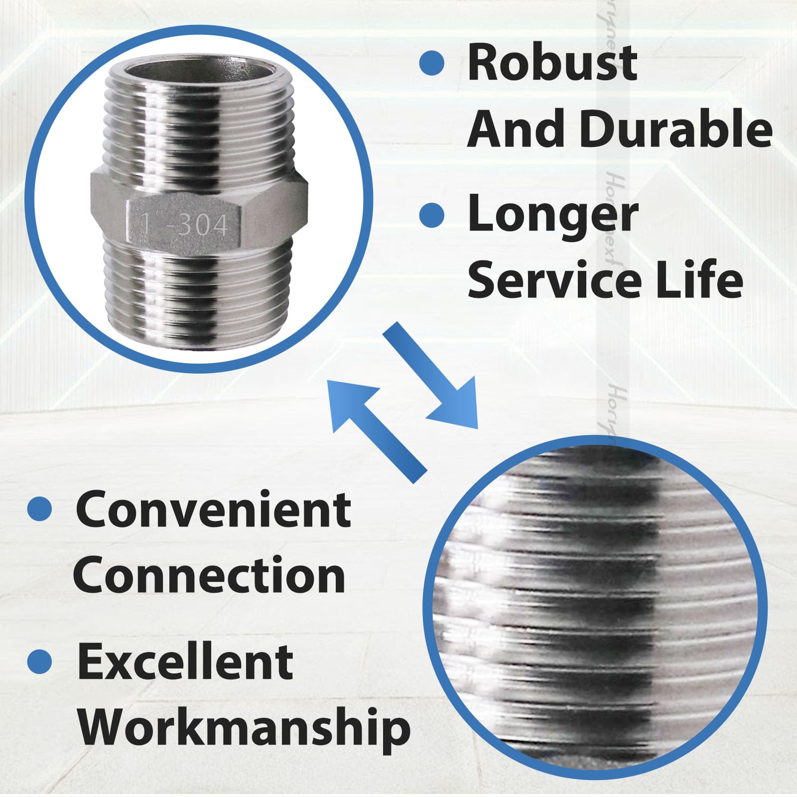 Snapklik.com : Horiznext Npt 1 Stainless Steel Hex Pipe Fitting, 1-1/4 ...