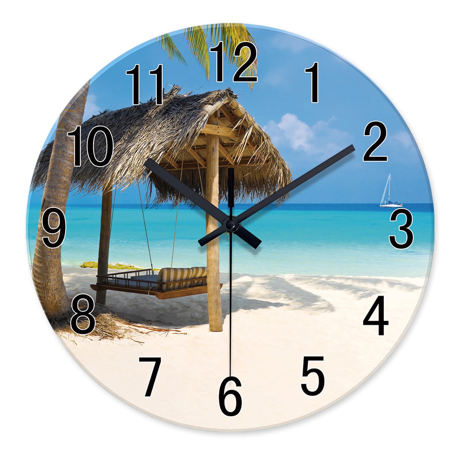 Amazon.com: XFM Blue Palm Wall Clocks Battery Operated 12 Inch Glass ...