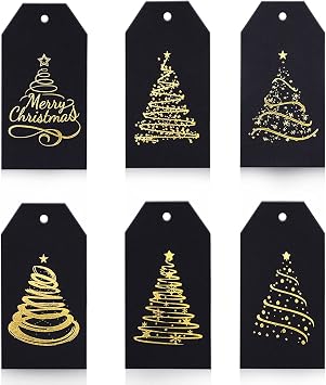 Whaline 120Pcs Christmas Paper Gift Tags Black Gold Xmas Tree Present ...