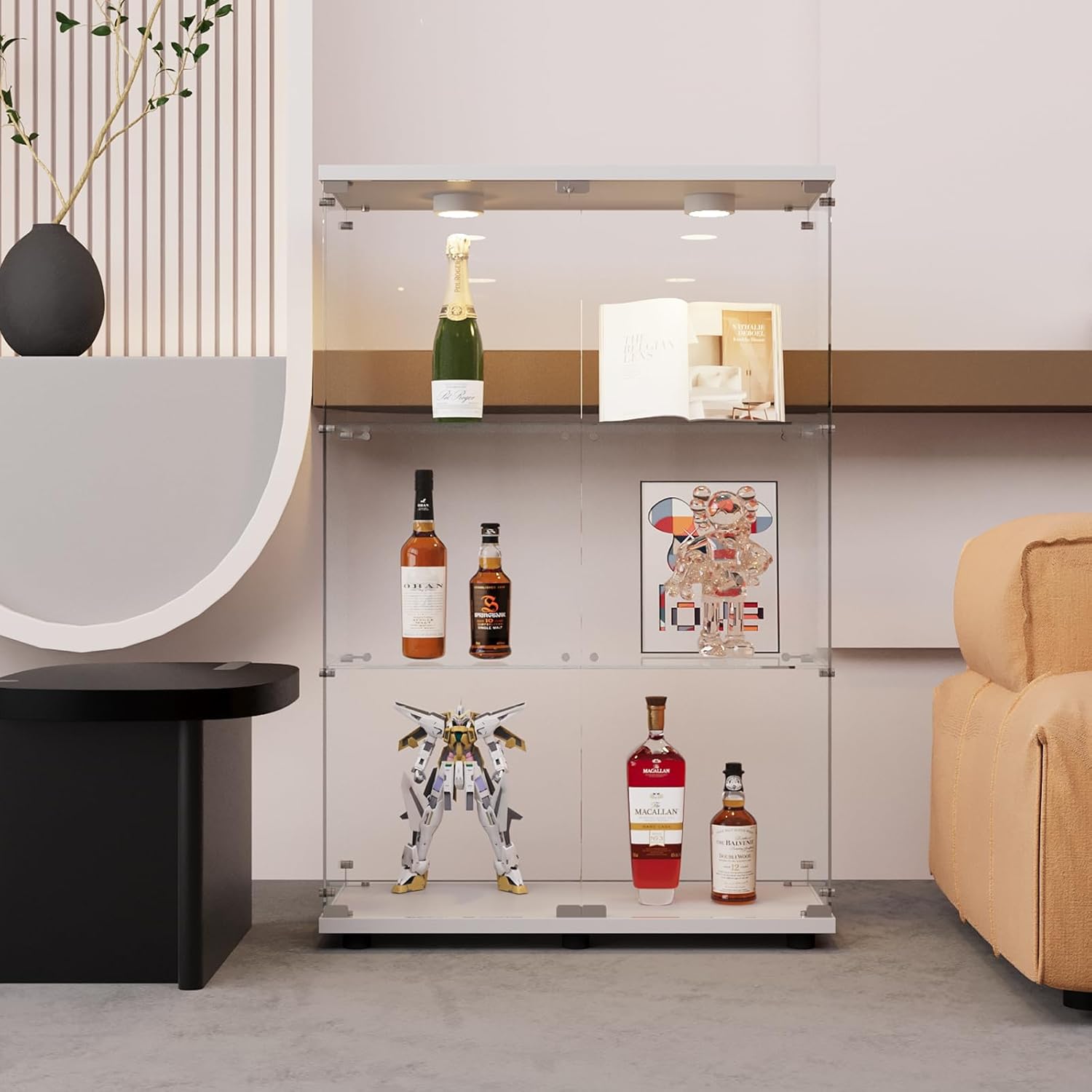 Amazon.com: GDJAASJI Glass Display Cabinet with LED Light and Lock, 3-Shelf Fast Installation ...