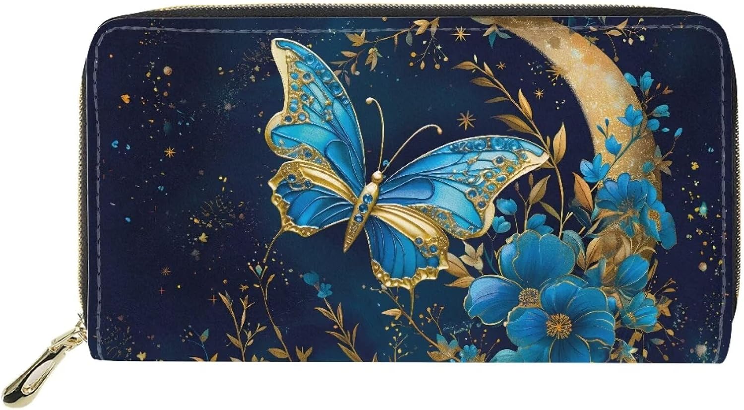 Amazon.com: INSTANTARTS Blue Butterfly Moon Womens Wallets PU Leather ...