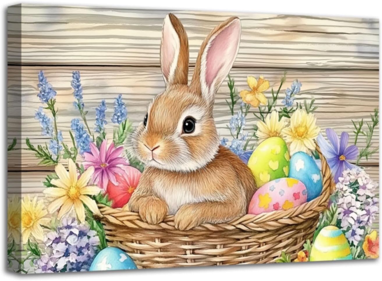 Amazon.com: CHAOSETKEN Bunny Easter Wall Art Rabbit and Eggs Canvas ...