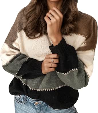 ACWUMU Womens Casual Cute Color Block Sweaters Fall 2025 Trendy Long ...