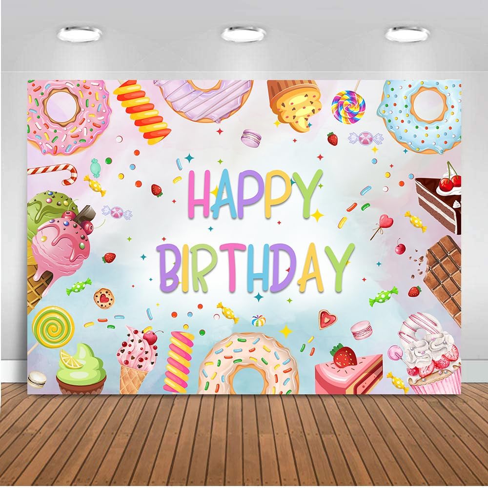 Amazon.com : AIBIIN 7x5ft Ice Cream Birthday Backdrop for Kid Boy ...