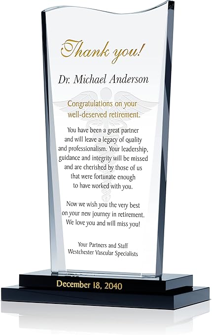 Amazon.com: Personalized Crystal Retirement Gift Plaque for Man or ...