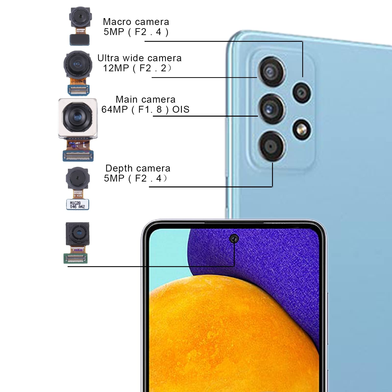 for Galaxy A52 SM-A525 Camera Set (Depth + Macro + Wide + Main Camera ...
