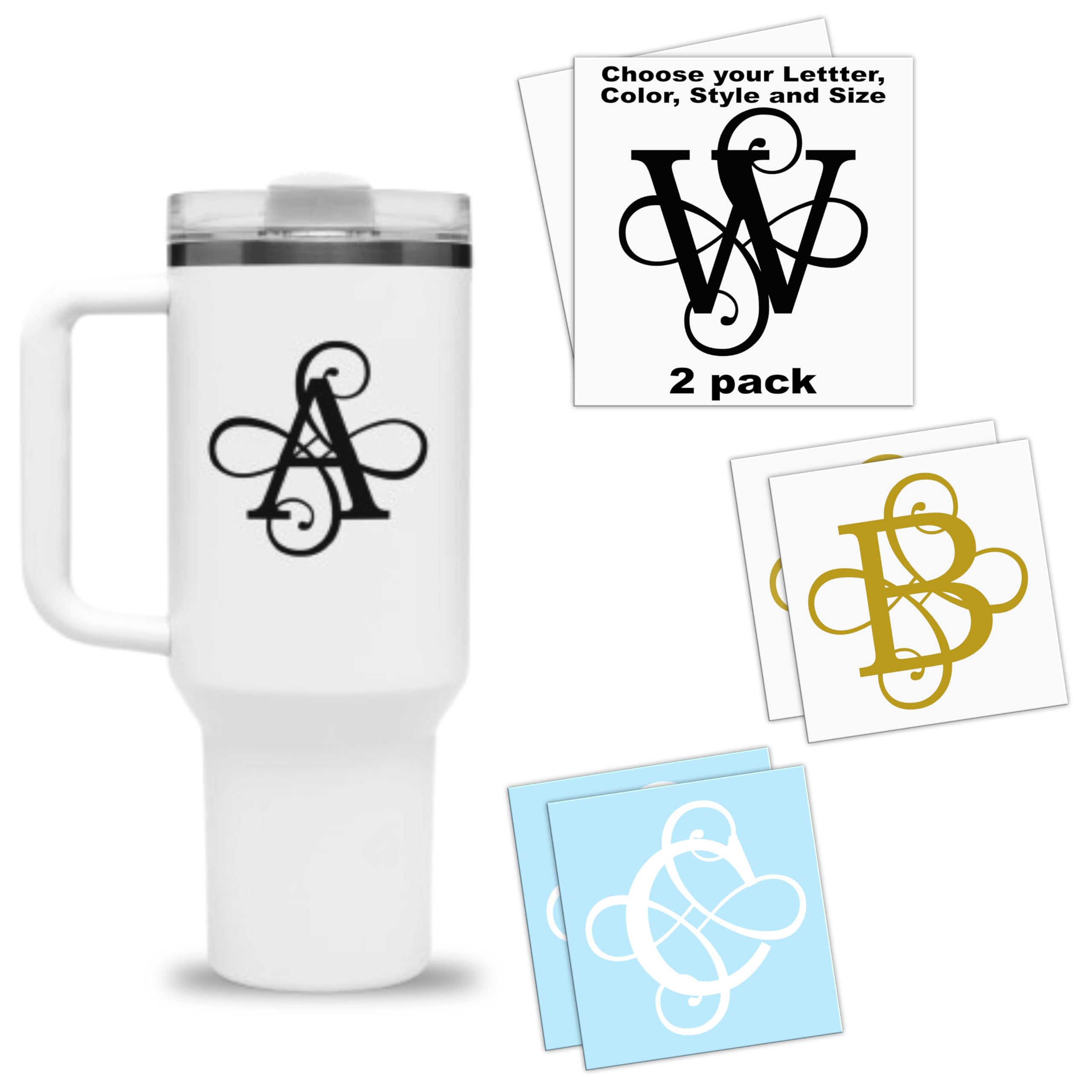 Amazon.com - Custom Monogram Decal Stickers, 2 Pack, Personalized ...