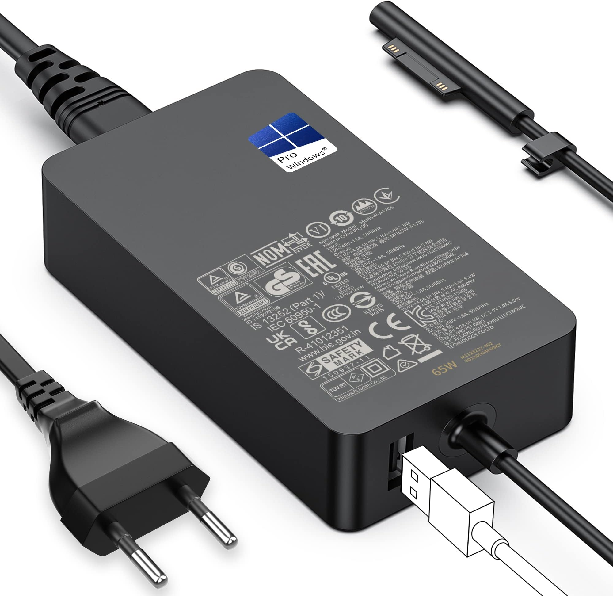 Surface Pro Ladegerät 65W 15V 4A Microsoft Surface Ladekabel Netzteil für Surface Pro 9/Pro 8 ...