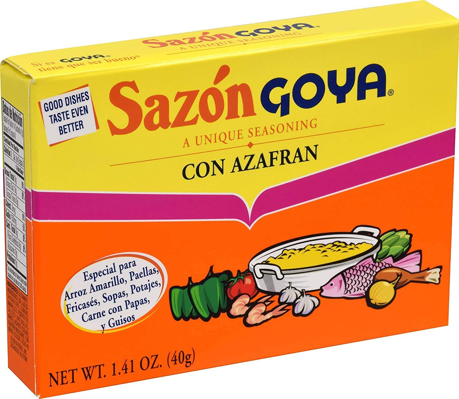 Goya 3784 Sazón con Azafrán, 1.41 oz (40 g : Amazon.com.mx: Alimentos y ...