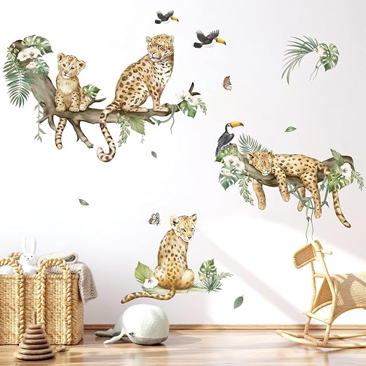 decalmile Leopard Safari Wall Decals Jungle Animals Cheetah Wall ...