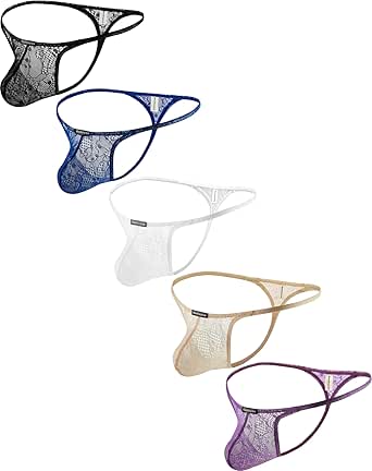 Hanhepee Men's Lace See Through G-String Underwear Sexy Stretch Y-back ...