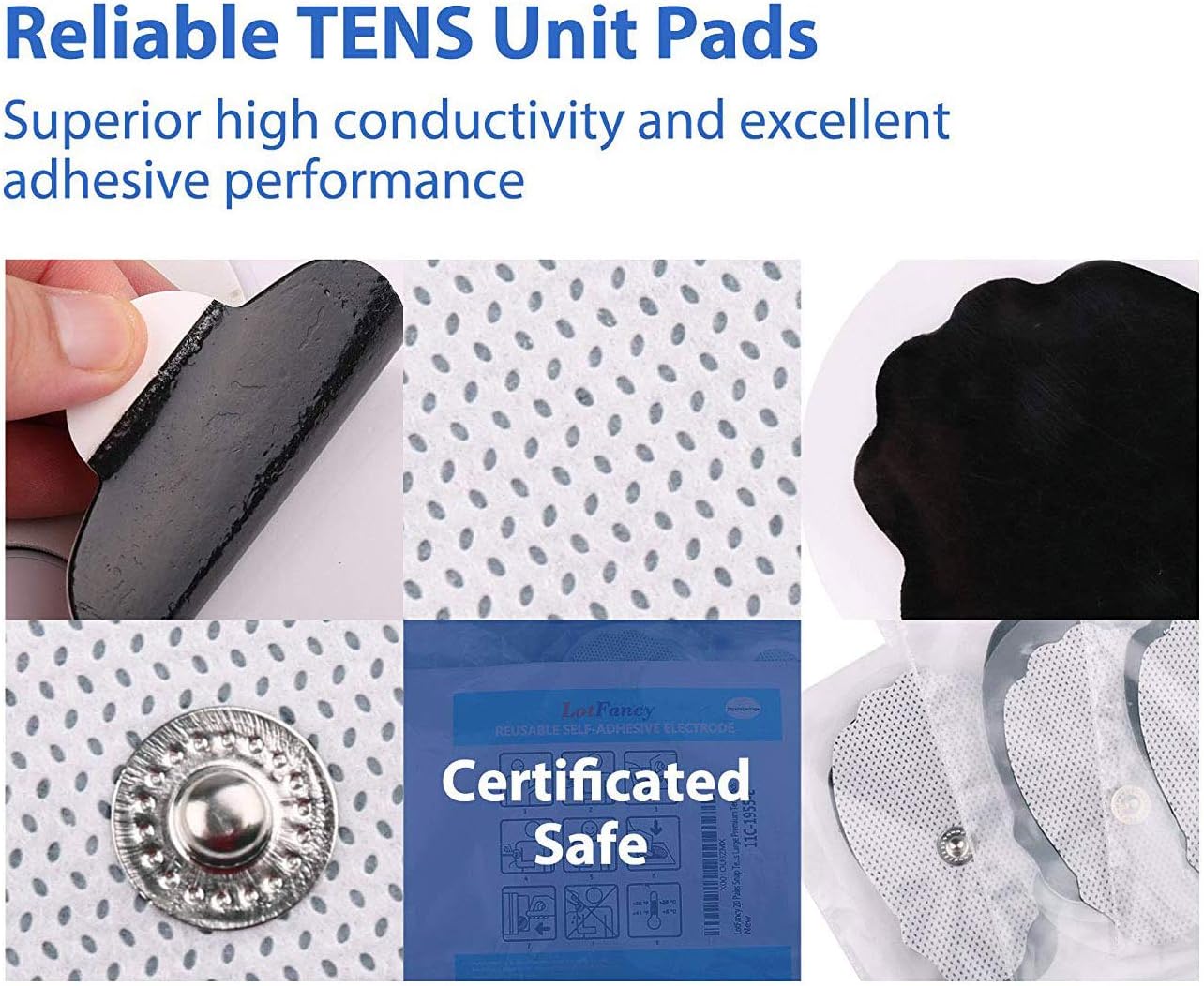 LotFancy TENS Unit Replacement Pads Snap On, 40 Pcs Self-Adhesive ...
