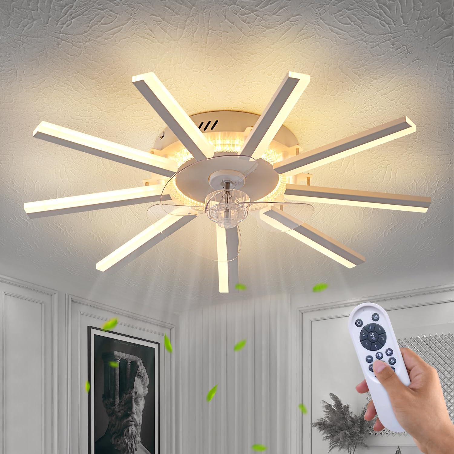 Amazon.com: HuixuTe 27" Geometric Ceiling Fan with Lights, 3 Colors 6 ...