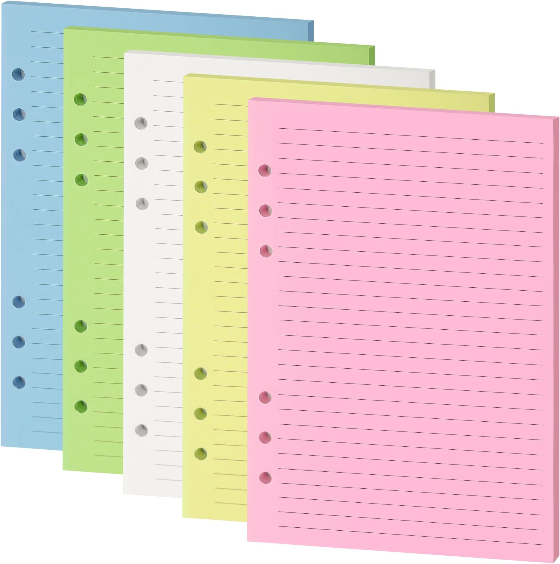 Lined Refill Paper, Colorful Ruled Journal Fillers for A5 Size 6-Ring ...
