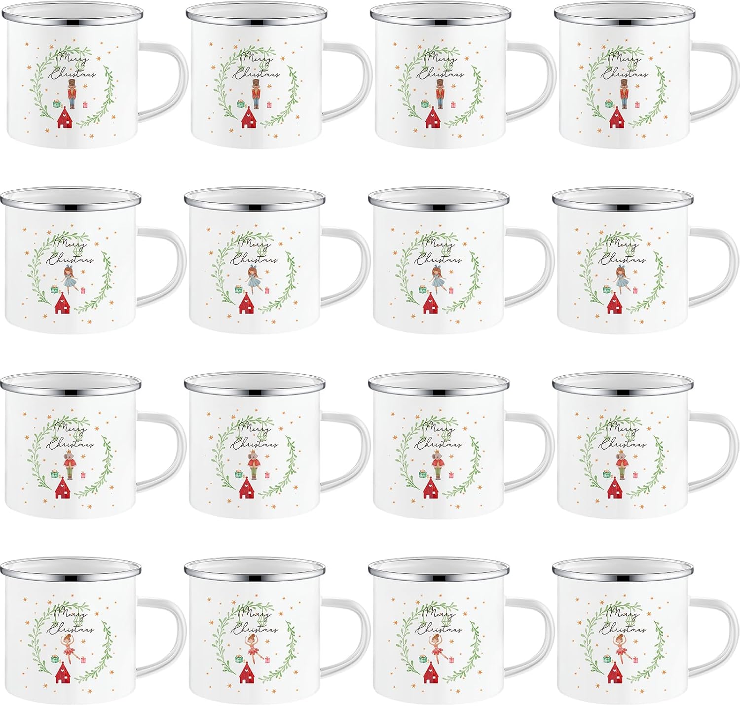 Amazon.com: Mifoci 16 Pcs Christmas Enamel Coffee Mugs Bulk 12oz Xmas ...