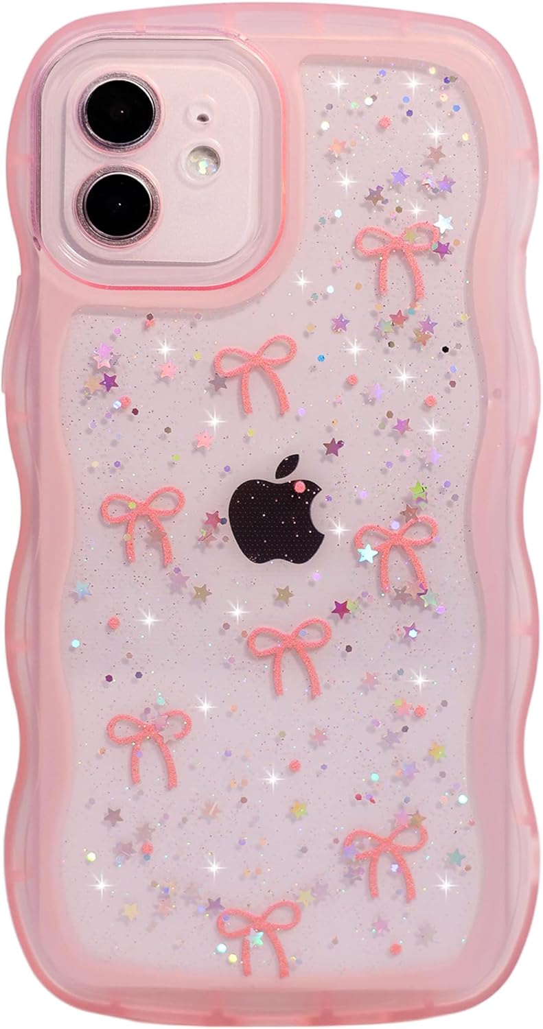 Amazon.com: Qokey for iPhone 12 Case, Glitter Star & Curved Edge Handle ...