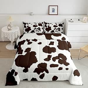 Amazon.com: Cow Print Comforter Set Adult Women Brown Wild Animal Highland Cow Fur Print Bedding ...