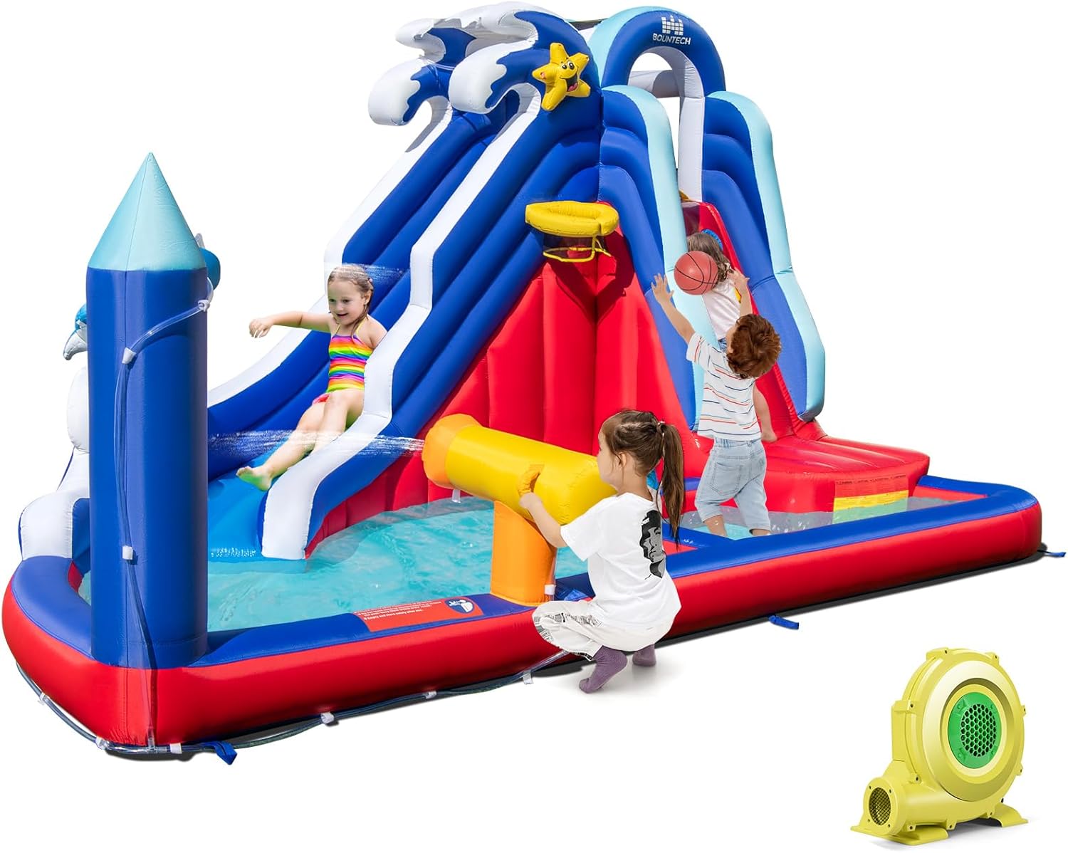 HONEY JOY Inflatable Water Slide, Dolphin Theme Kids Bounce House Water ...
