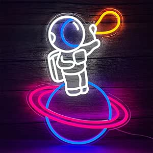 Astronaut Neon Sign, Dimmable Cool LED Astronaut Blow Bubbles Neon ...