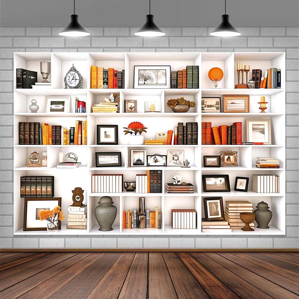 Amazon.com : White Office Backdrop Modern Bookcase Photography Backdrop ...