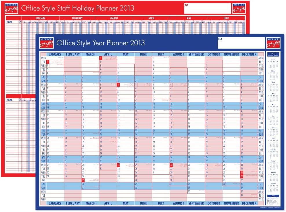 Office Style 2013 holiday and year planner - wall unmounted laminated ...