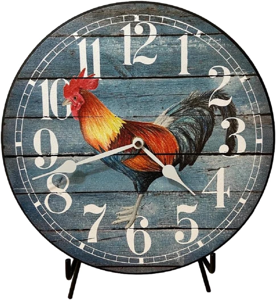 Amazon.com: Barnwood Blue Rooster Wall Clock | Ultra Quiet Quartz ...