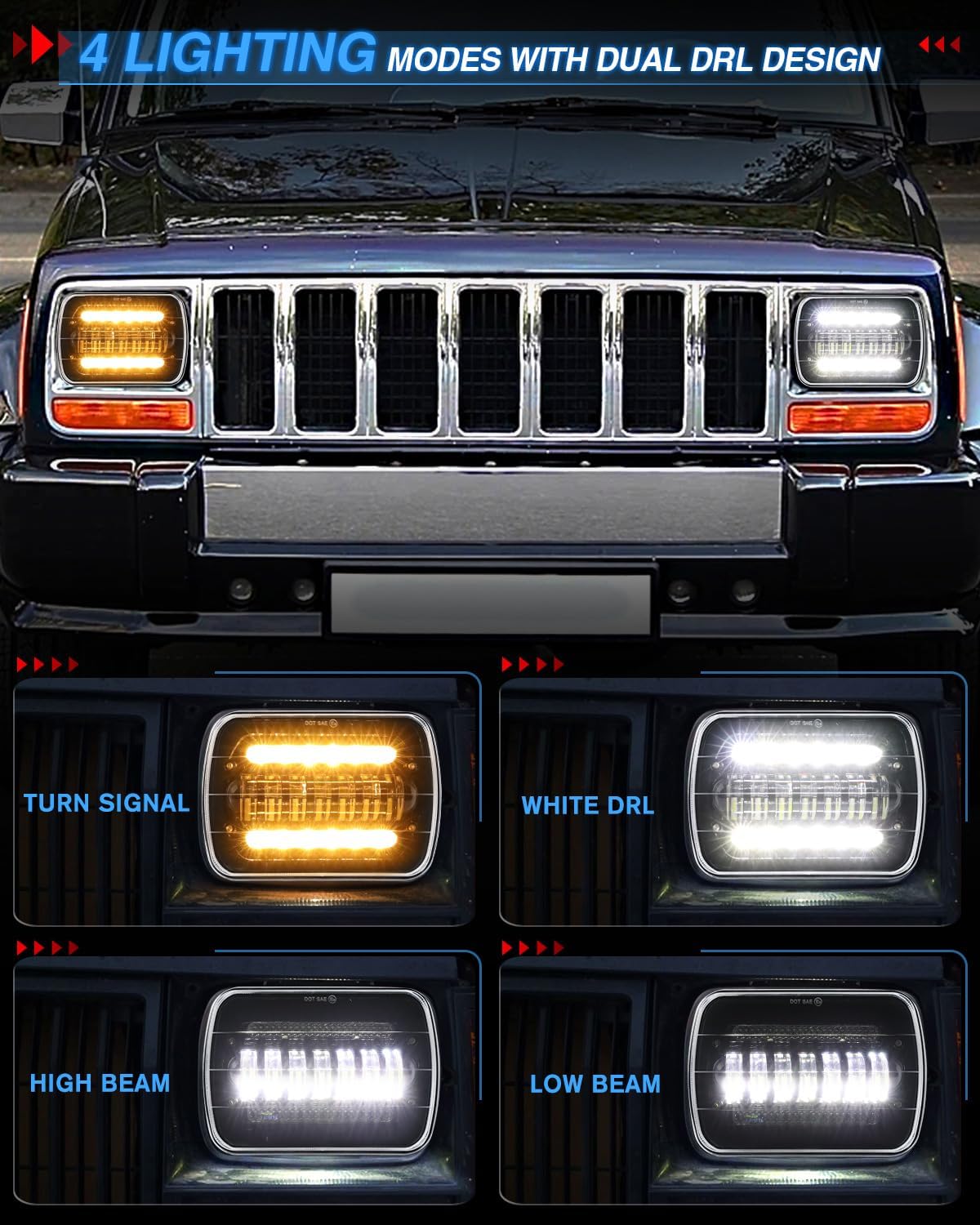 Snapklik.com : BraveWAY 5x7 7x6 Inch LED Headlights Sealed Beam H6054 ...