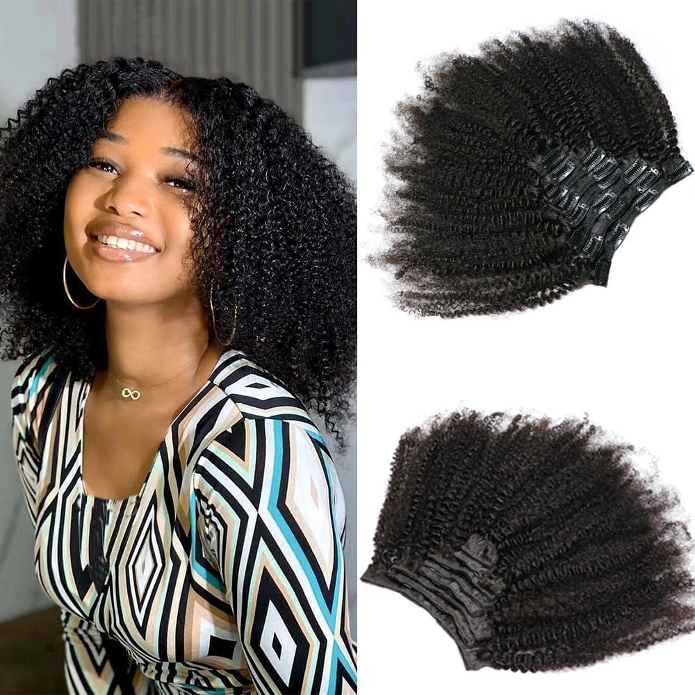 Amazon.com : QiaQiaRing Brazilian Human Hair 4B4C Afro Curly Clip in ...
