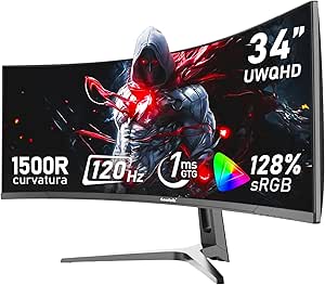 Gawfolk 34 Inch Ultrawide Curved 120Hz Gaming Computer Monitor 1500R PC screen 21:9 UWQHD ...