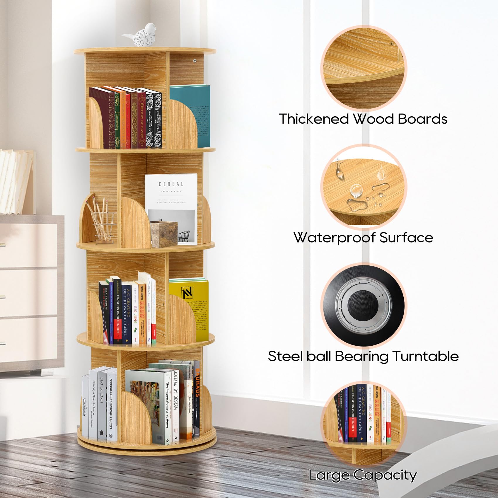 Snapklik.com : Upgraded 18" Rotating Bookshelf Tower, 4 Tier Circular ...