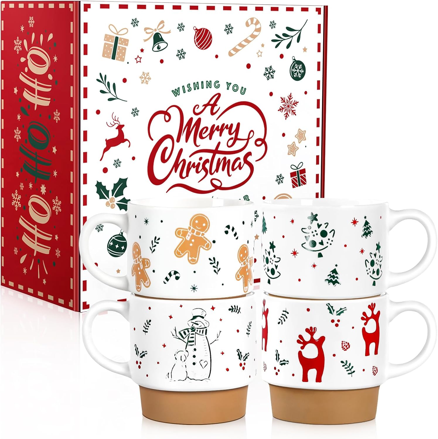 Amazon.com: QIKSION 16oz Christmas Mugs, Large Coffee Mugs Set of 4 ...