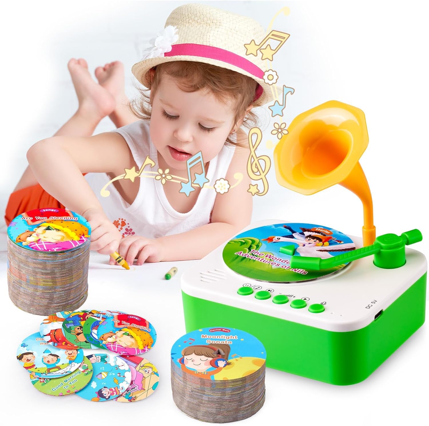 Wondersprout Kids Gramophone with 96 Cards and Bluetooth, Children's ...
