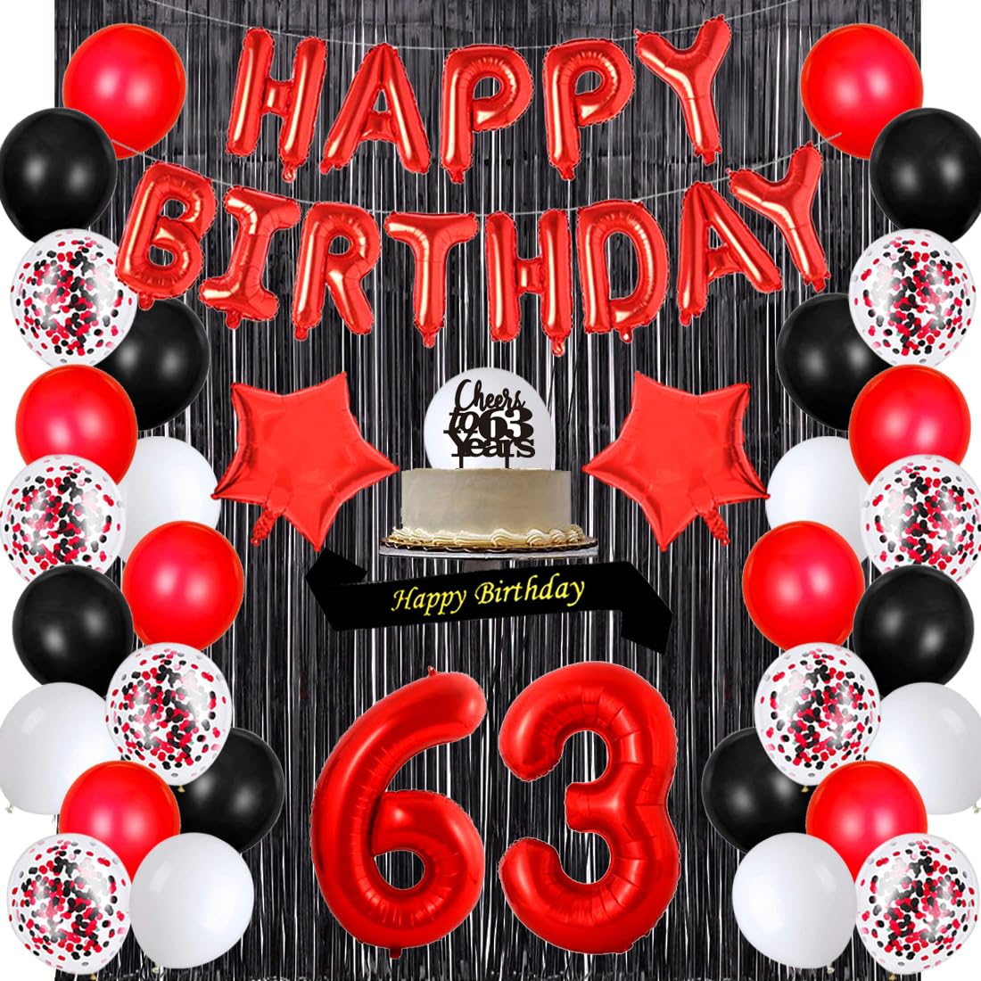 Red 63rd Birthday Decorations Happy Birthday Banner Sash Cheers To ...