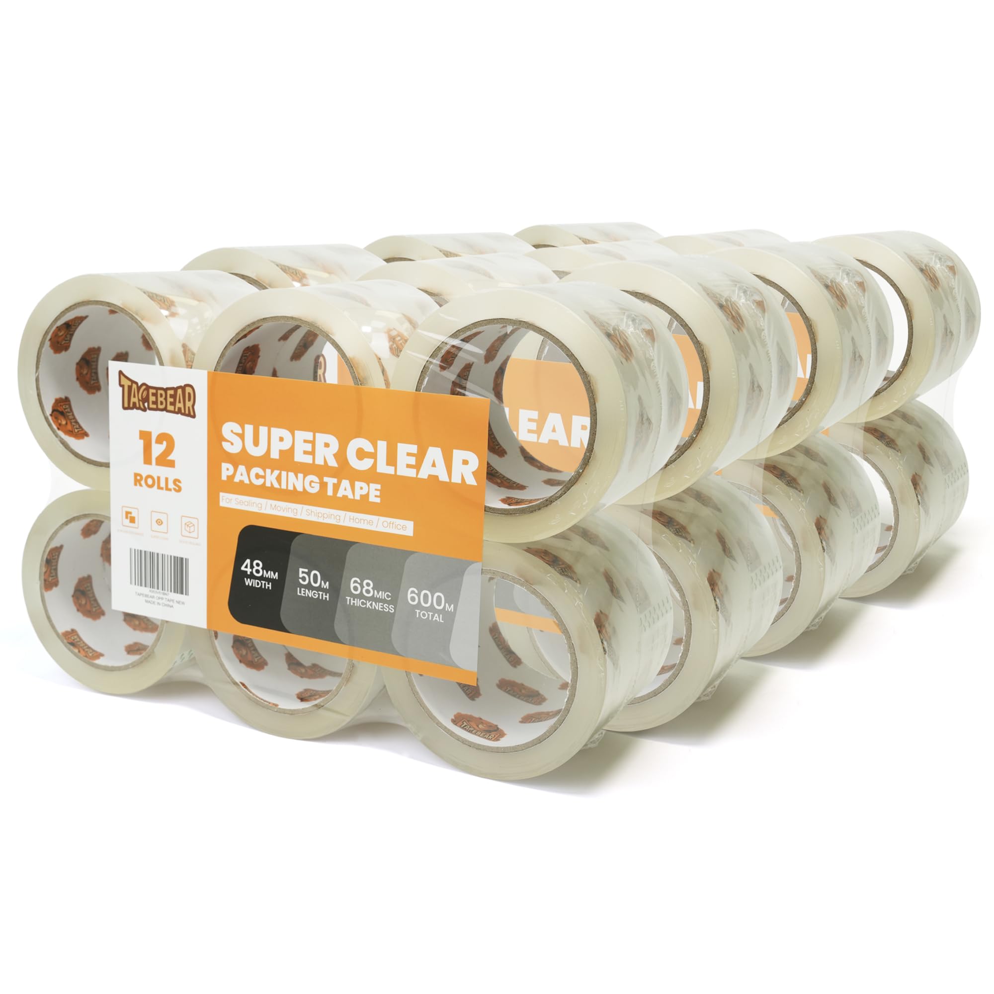 TAPEBEAR Storage Packaging Tape 48 Rolls, Super Clear 2.7mil x 1.88" x ...