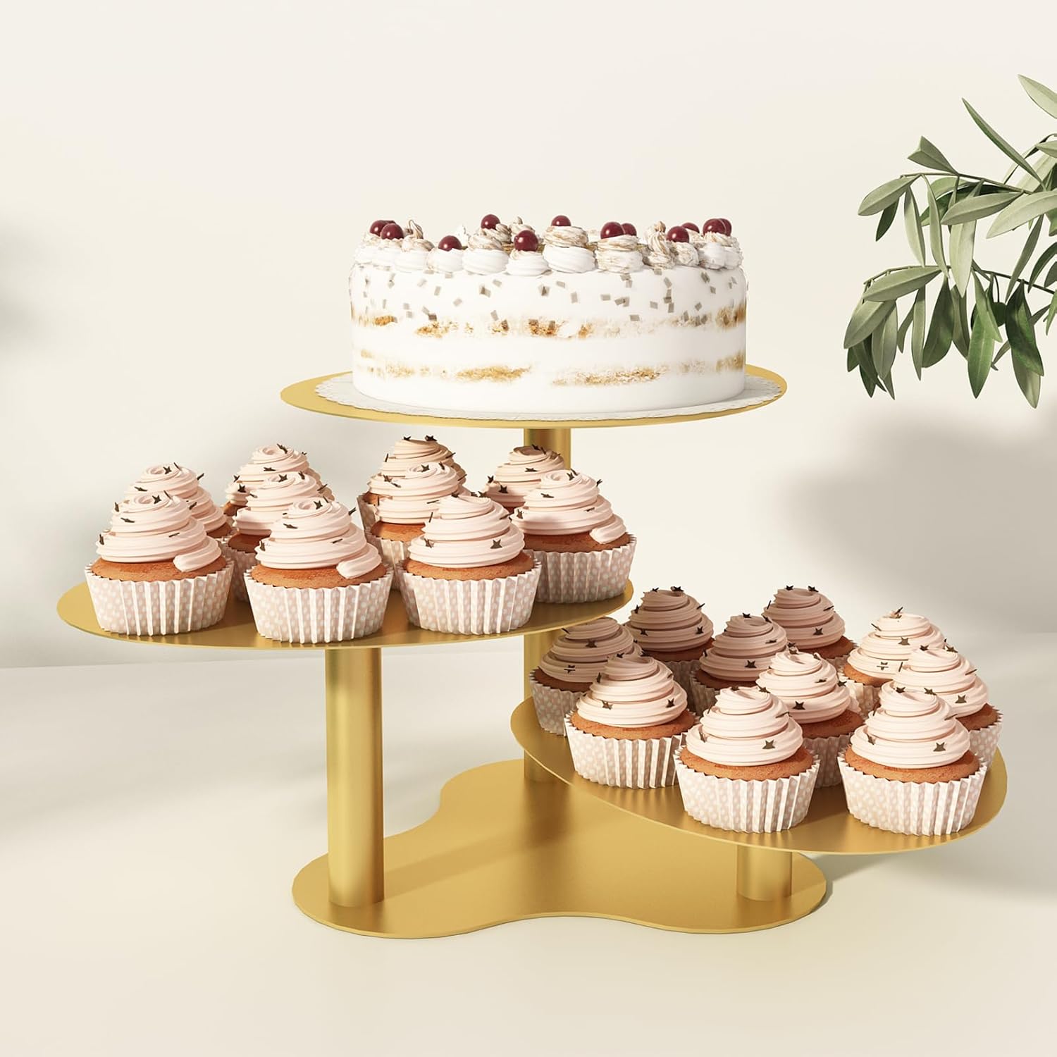 Amazon.com | Vivevol 3 Tier Cupcake Stand Gold Cake Stand Pebble Shaped ...