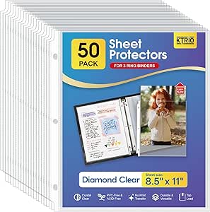 KTRIO Sheet Protectors 8.5 x 11 inch, Clear Page Protector for 3 Ring ...