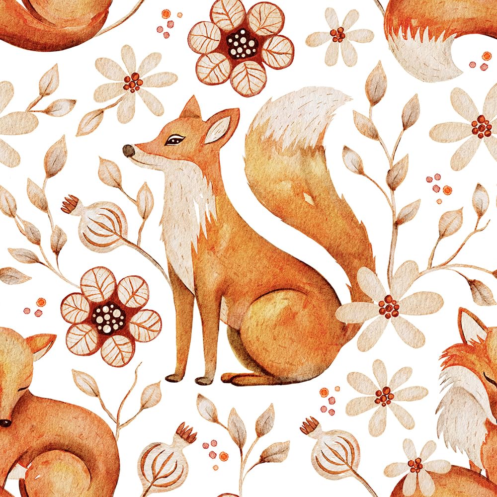 HEISIG 18"x236" Boho Watercolor Orange Fox Peel and Stick Wallpaper ...