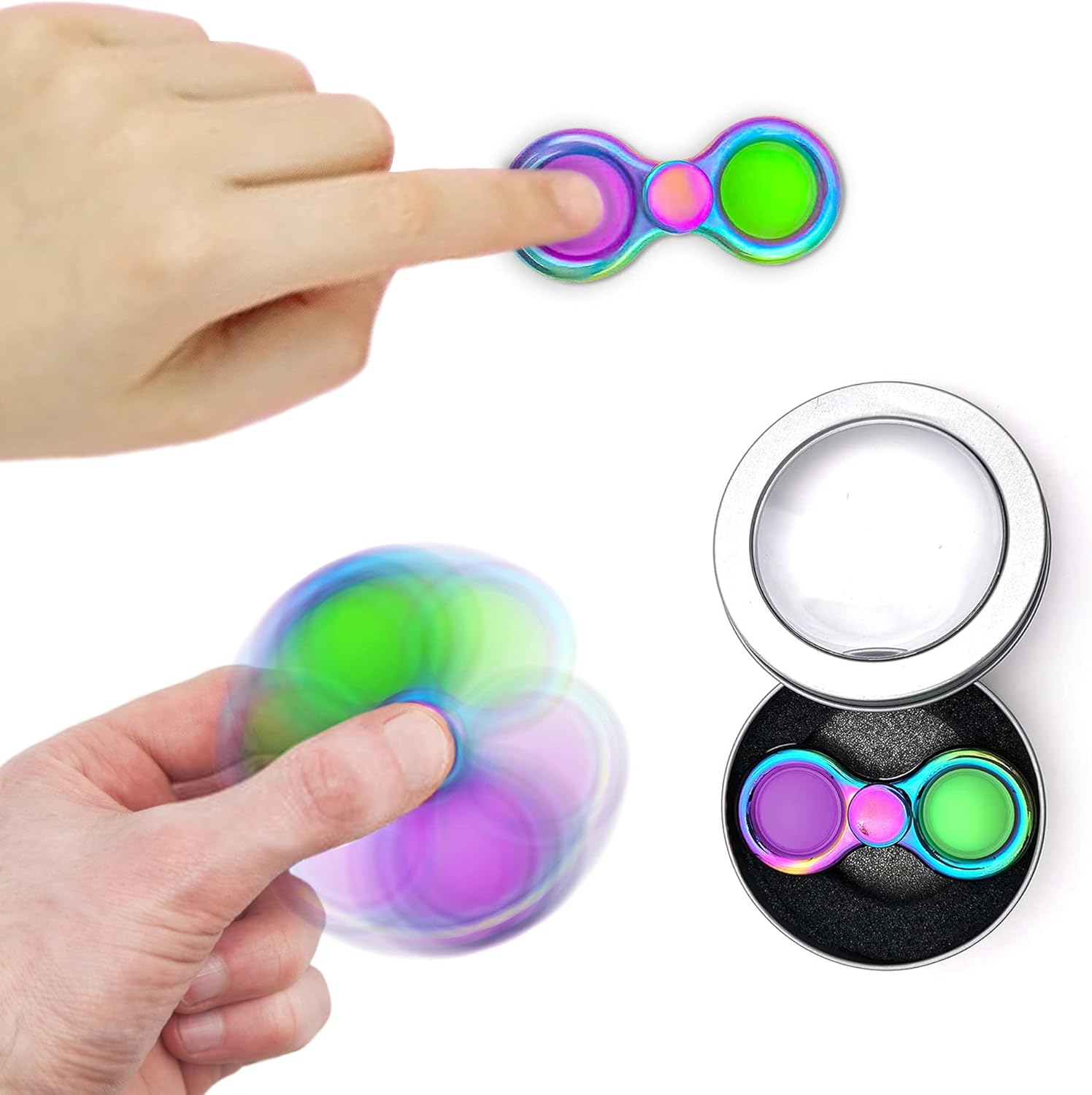 Amazon.com: Fidget Spinner Toy in Iron Case | Push Pop Bubble Sensory ...