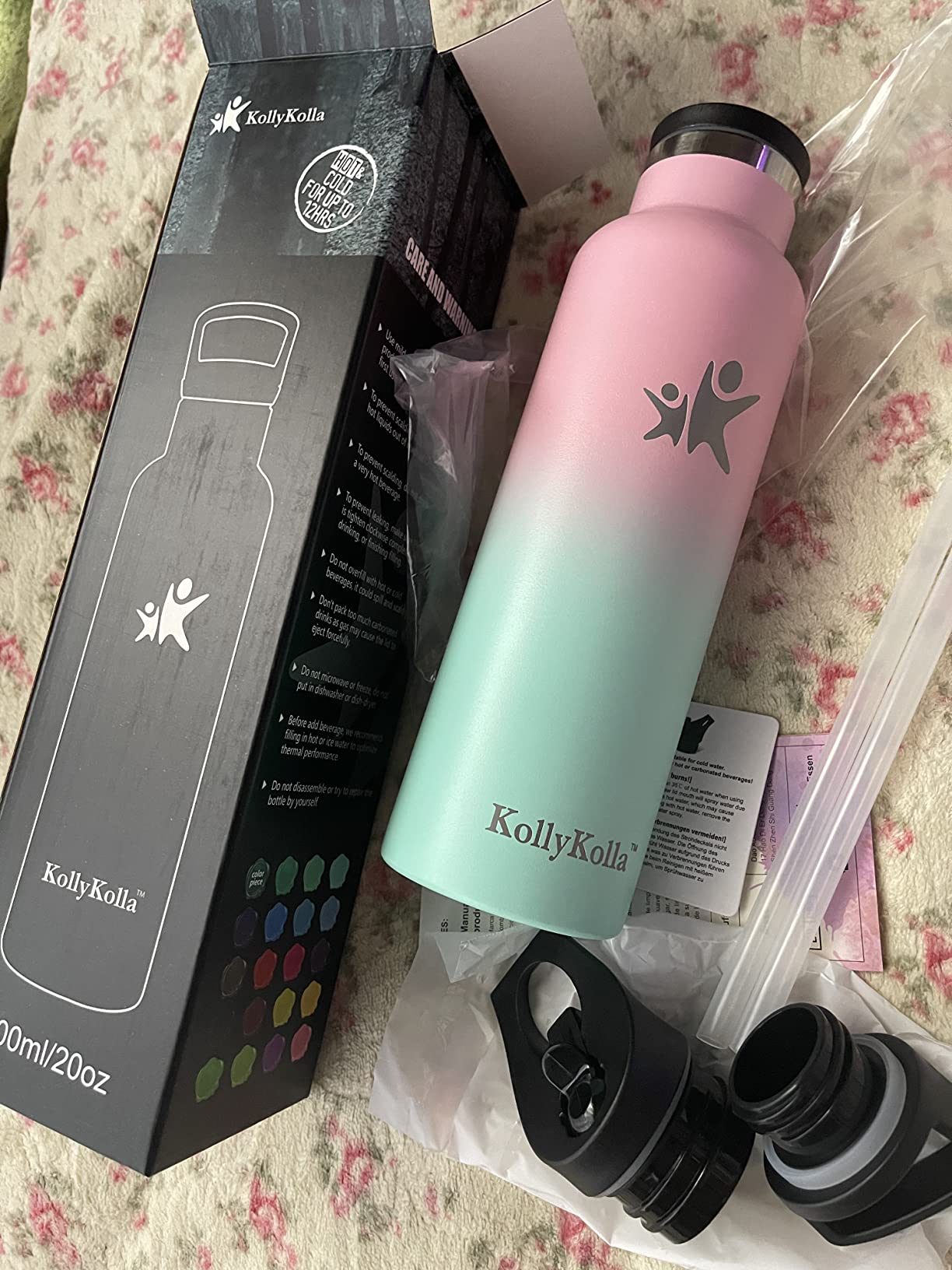 Amazon | KollyKolla 水筒 500ml ステンレスボトル 2way 直飲み ストロー付き 保冷水筒 Rainbow ...