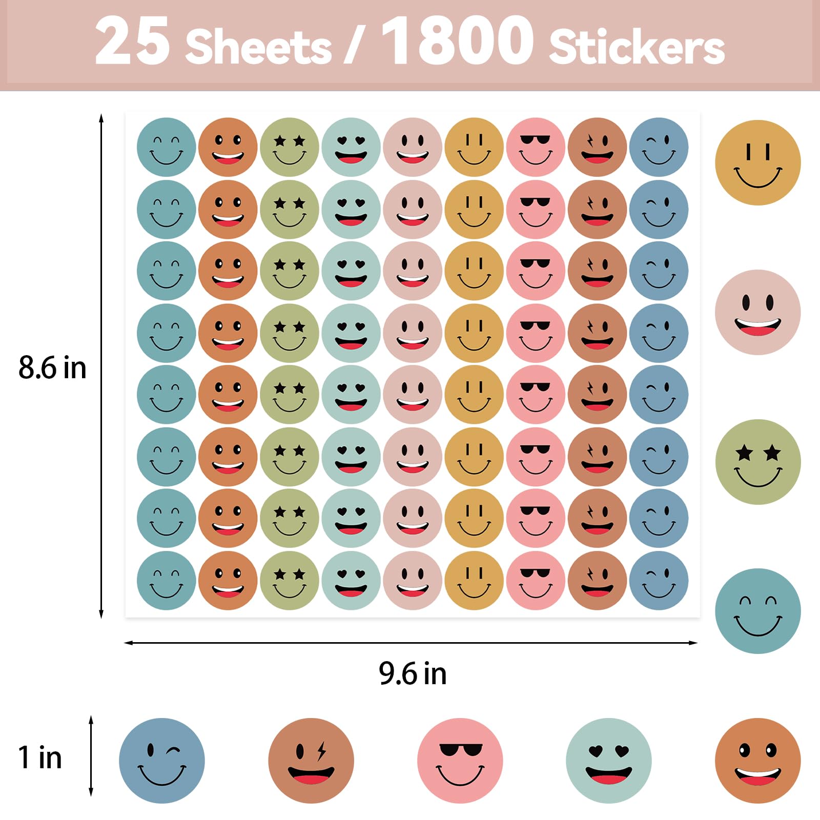 Snapklik.com : 1800Pcs Boho Happy Smile Face Stickers, 1 Inch Happy ...