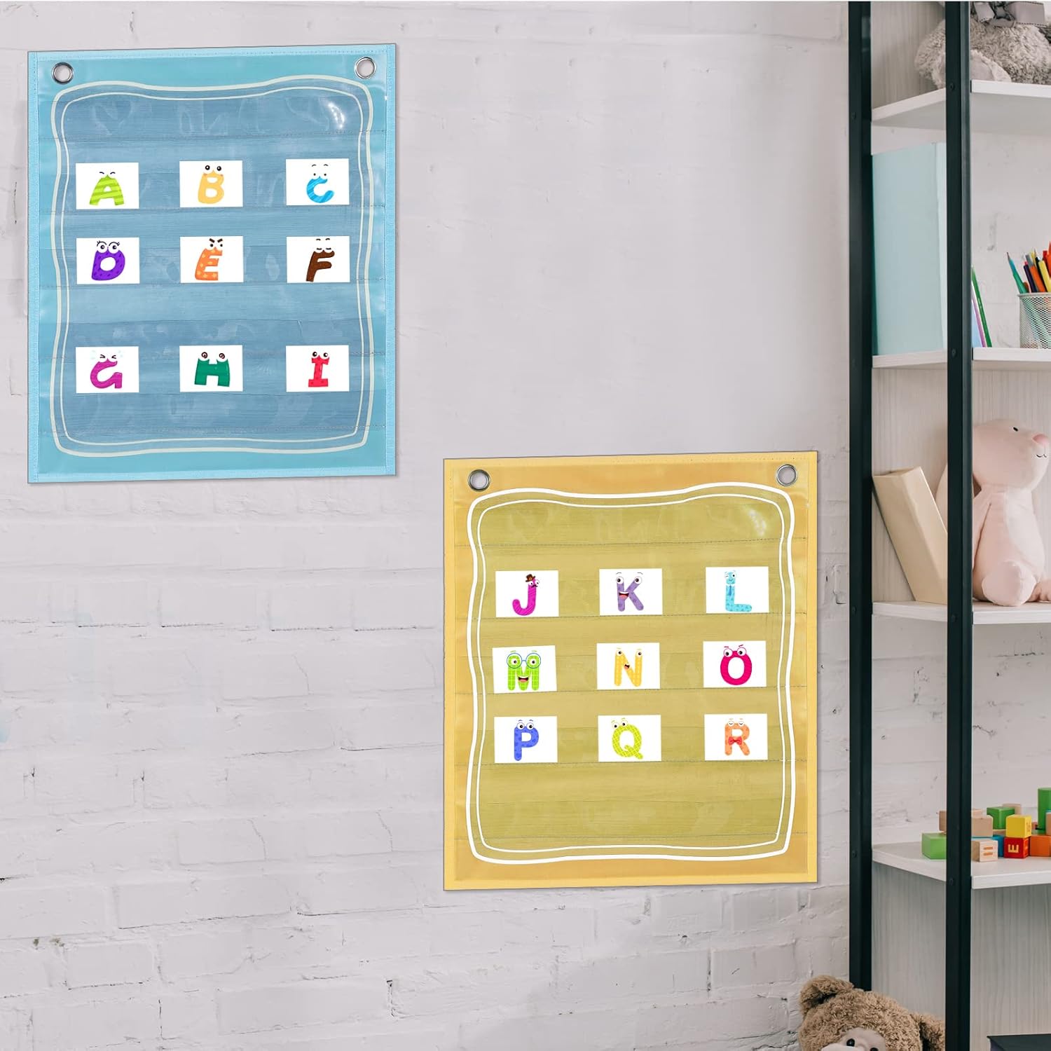 Teling 12 Pcs Pocket Chart for Classroom Painted Wood Pocket Chart for ...