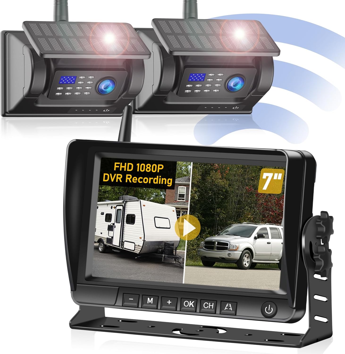 Amazon.com: Magnetic Solar RV Trailer Wireless Backup 2-Cameras HD ...